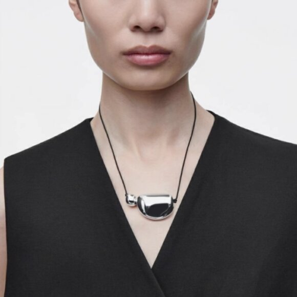 COS | Jewelry | Nwt Cos Leather Cord Plated Pendant Necklace Silver ...